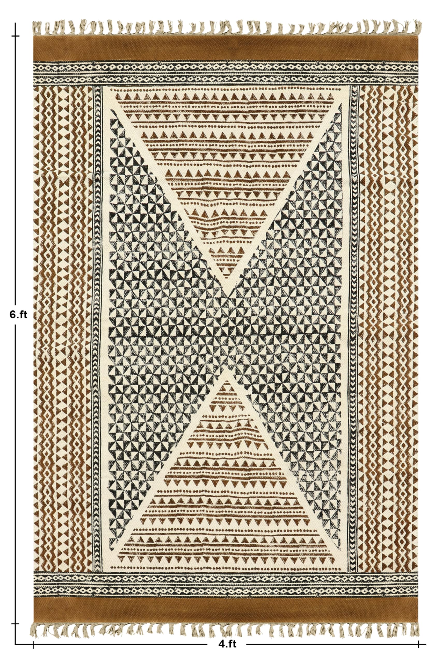 CASAVANI Collection Runner - 5x10 Area Rug Black & Brown Cotton Dhurrie Geometric Kilim Rug Indoor Outdoor Use Carpet Flatweave Rugs for Home & Foyer Corridor Hallway & Stair Runner