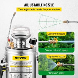 Happybuy 1 Gallon Stainless Steel Sprayer, 12" Wand & 3FT Reinforced Hose, Hand Pump Sprayer with Pressure Gauge, Safety Valve & Adjustable Nozzle, Garden Weed Sprayer for Lawn, Gardening, Sanitizing