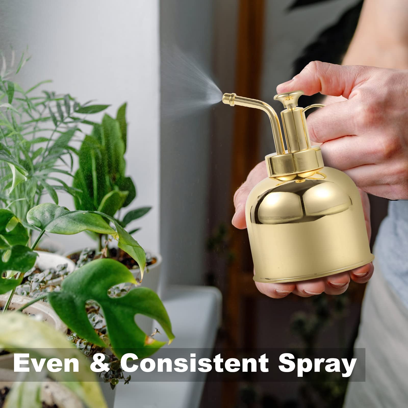 Plant Mister Spray Bottle, Metal Stainless Steel Plant Sprayer Mister, Small Watering Can Plant Spritzer with Top Pump for Indoor House Air Plants Succulents Outdoor Garden Decorative(Gold)