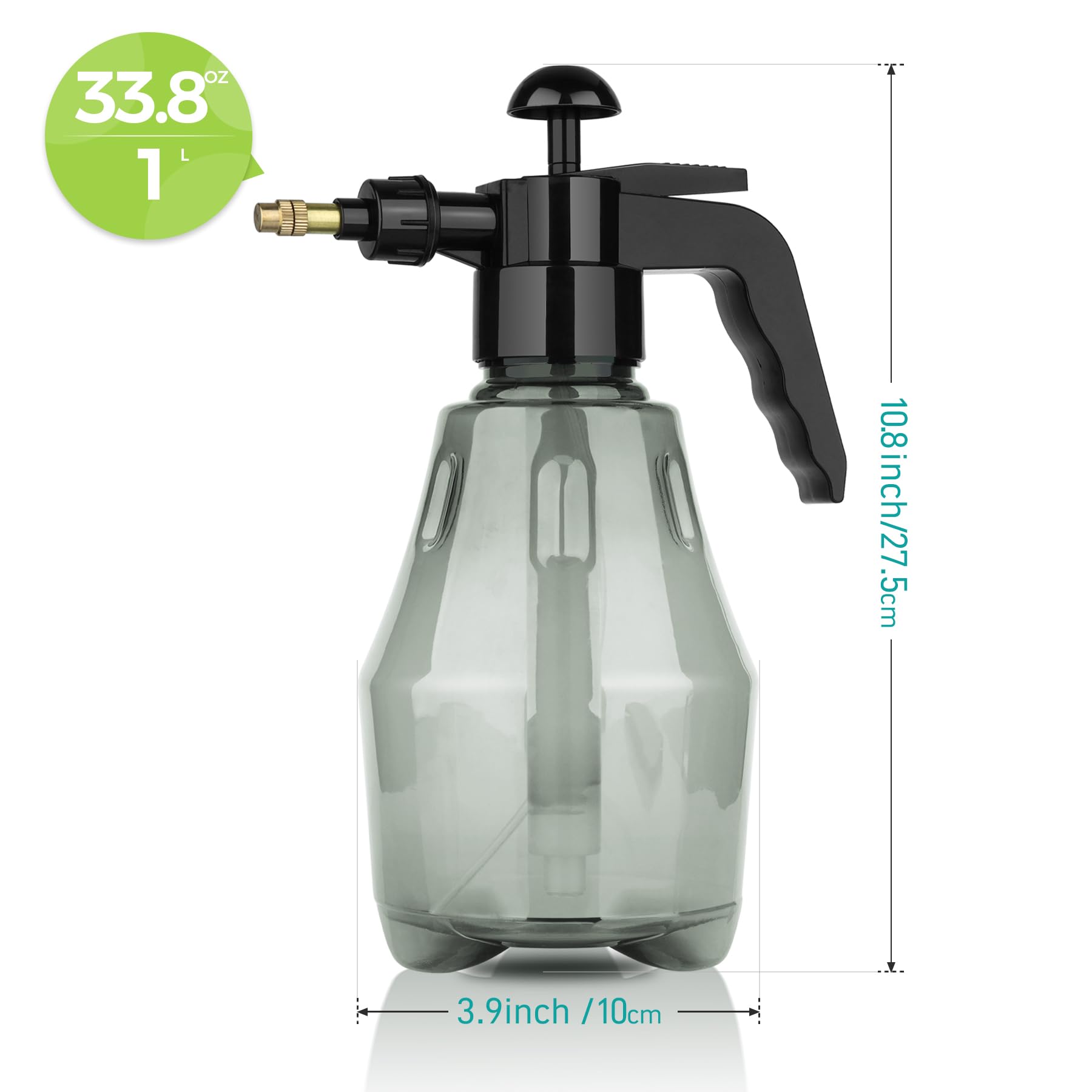 T4U Fine Mist Spray Bottle Plastic Grey 1L, Hand Held Pressure Plant Mister with Top Pump, Empty Water Sprayer Watering Can with Adjustable Nozzle for Indoor ， Outdoor Gardening and Home Cleaning