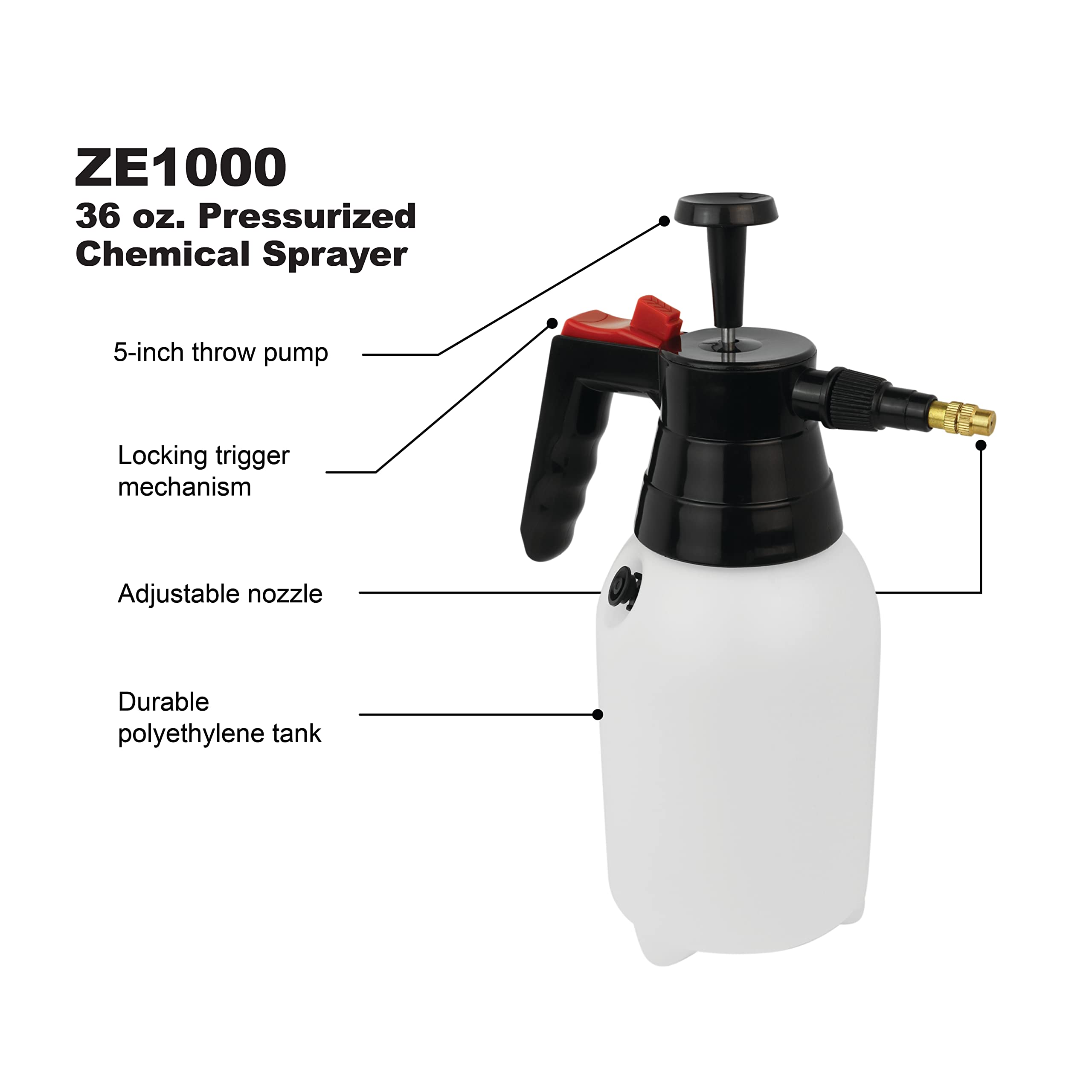 ZEELINE BY MILTON Pressurized Chemical Sprayer, 36 Oz., with Pump, for Use with Industrial Cleaners/Degreasers and Various Lawn and Garden Chemicals (ZE1000)