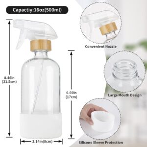 HOMBYS Empty Bamboo Glass Spray Bottles with Silicone Sleeve Protection - Refillable 17 oz Clear Glass Containers for Cleaning Solutions, Essential Oils, Misting Plants - Quality Sprayer - 1 PCS