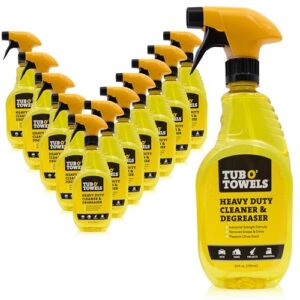 tub o' towels heavy duty cleaner and degreaser spray helps in removing oil tar paint dirt caulk grease grime gunk epoxies, industrial strength, home & auto, made in usa, citrus scent, 24oz, 12-pack