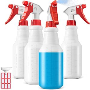 bealee spray bottles (4 pack, 24 oz) refillable empty plastic water spraying bottle for cleaning solutions, hair spray, car detail, watering plants, heavy duty mist stream sprayer with measurement