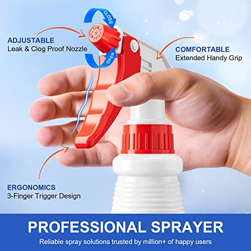 Bealee Spray Bottles (4 Pack, 24 Oz) Refillable Empty Plastic Water Spraying Bottle for Cleaning Solutions, Hair Spray, Car Detail, Watering Plants, Heavy Duty Mist Stream Sprayer with Measurement