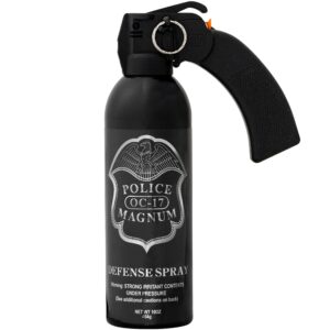 police magnum large pepper spray fogger- home defense security- 25ft range- made in the usa- 1 pack pistol grip (16oz)