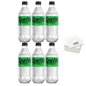 Sprite Zero Sugar, 20 Ounce Bottles, (Pack of 6) with Bay Area Marketplace Napkins