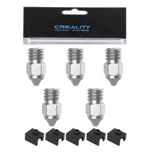 creality original upgrade ender 3 s1 5pcs nozzle with 5pcs silicone sock, up to 500°c high-temperature resistance, copper alloy nozzle for creality sprite extruder, ender 3 s1 pro, ender 3 s1 plus