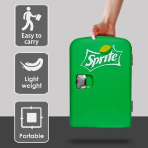 Coca-Cola Sprite 4L Portable Cooler/Warmer, Compact Personal Travel Fridge for Snacks Lunch Drinks Cosmetics, Includes 12V and AC Cords,Desk Accessory for Home Office Dorm Travel, Green