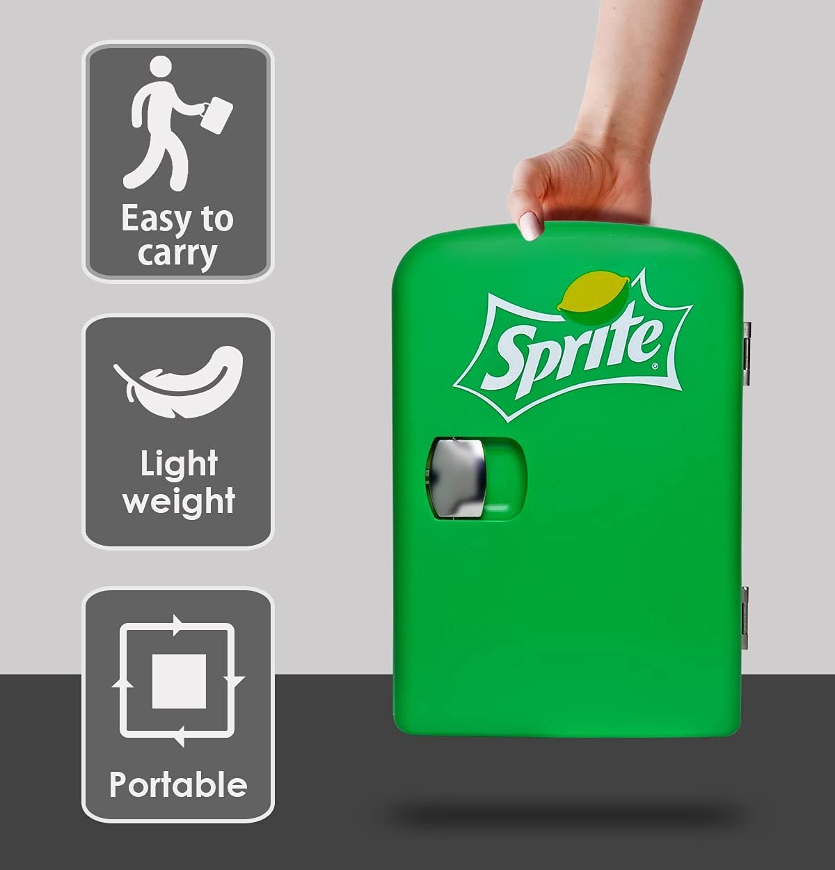 Coca-Cola Sprite 4L Portable Cooler/Warmer, Compact Personal Travel Fridge for Snacks Lunch Drinks Cosmetics, Includes 12V and AC Cords,Desk Accessory for Home Office Dorm Travel, Green