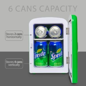 Coca-Cola Sprite 4L Portable Cooler/Warmer, Compact Personal Travel Fridge for Snacks Lunch Drinks Cosmetics, Includes 12V and AC Cords,Desk Accessory for Home Office Dorm Travel, Green