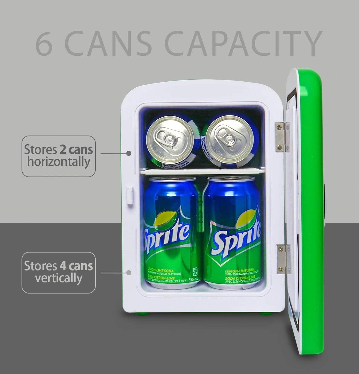 Coca-Cola Sprite 4L Portable Cooler/Warmer, Compact Personal Travel Fridge for Snacks Lunch Drinks Cosmetics, Includes 12V and AC Cords,Desk Accessory for Home Office Dorm Travel, Green