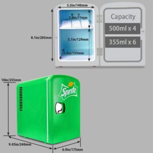 Coca-Cola Sprite 4L Portable Cooler/Warmer, Compact Personal Travel Fridge for Snacks Lunch Drinks Cosmetics, Includes 12V and AC Cords,Desk Accessory for Home Office Dorm Travel, Green