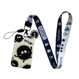 rhxwfdg anime soot sprite lanyard keychain, id badges key lanyard for id card holder, cell phone case (colorful)