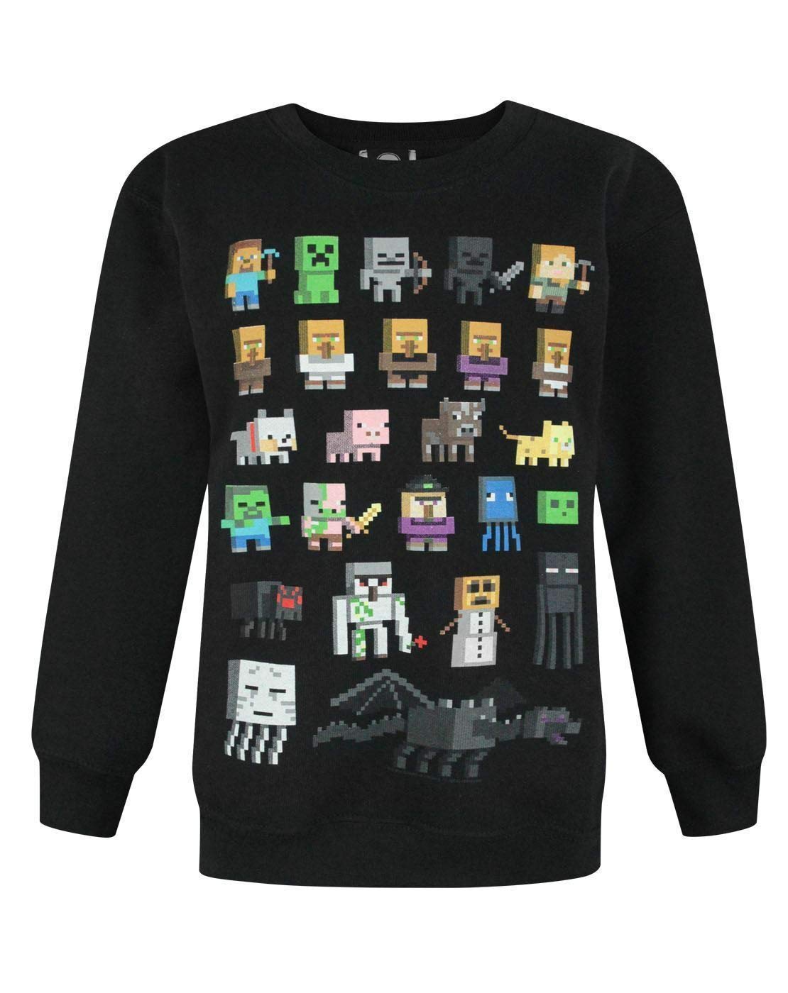 Minecraft Boys Jumper Kids Sprites Creeper Pig Black Sweatshirt Sweater 9-10 Years