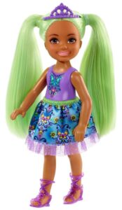 barbie dreamtopia chelsea sprite doll, 7-inch, with green hair wearing fashion and accessories, multi (gjj95)