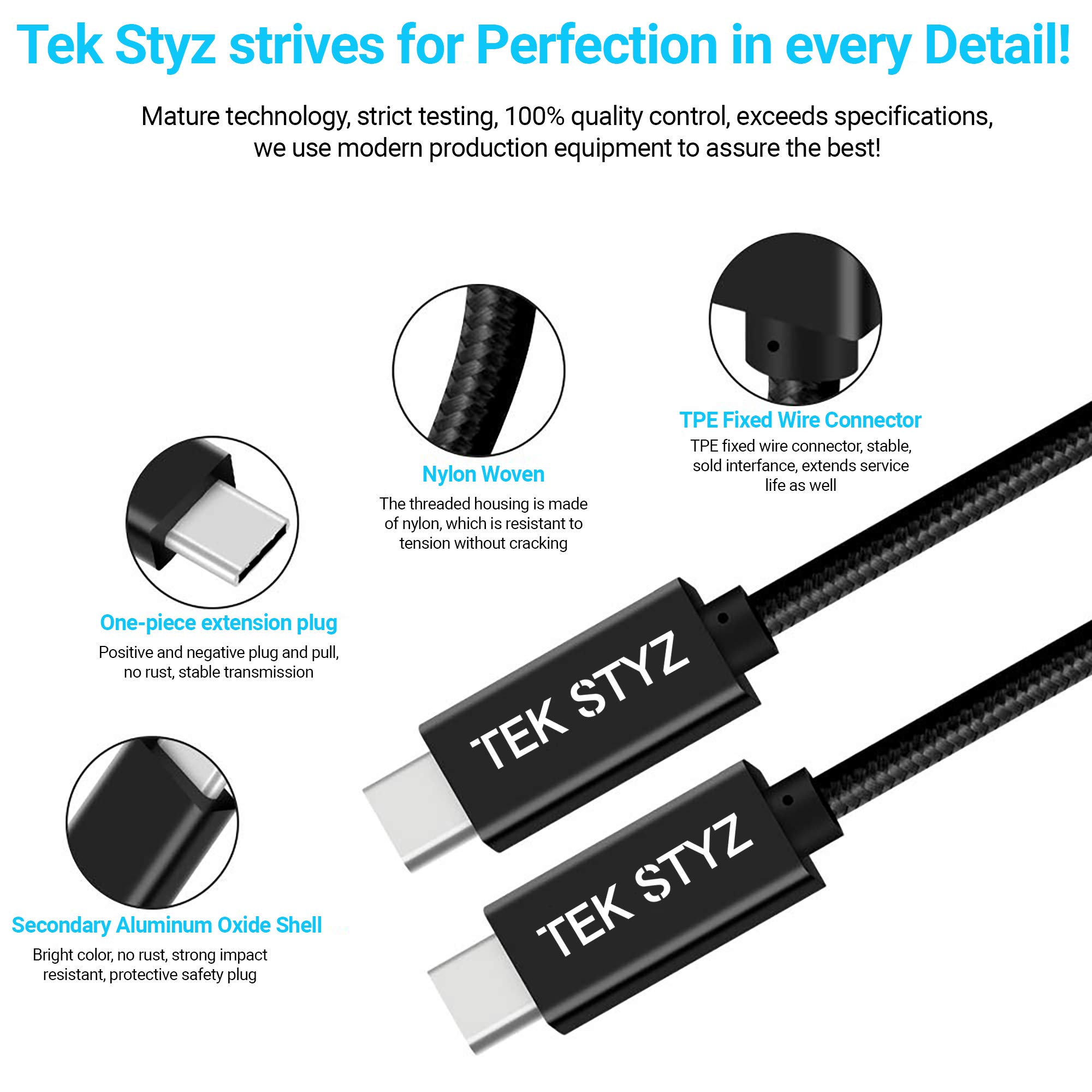 Tek Styz PRO 45W Charge Kit Compatible with Your Sony WF-1000XM3 with Fast/Quick Charge 3 Plus Hi-Power 100W PD/USB-C 4ft Cable! (Black)