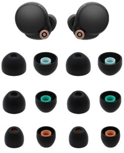 rqker ear tips compatible with sony wf-1000xm4 wf-c500 wf-1000xm3 wf-sp700 wf-xb700, 6 pairs s/m/l sizes soft silicone ear tips earbud tips eartips compatible with sony earbuds, 12 black sml