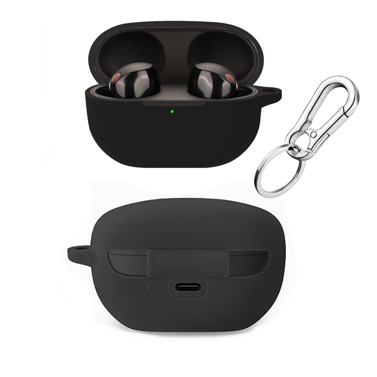 Compatible with Sony WF-1000XM5 Case Cover with keychain, Soft Silicone Protective Skin Case for Sony XM5 Wireless Earbuds 2023 WF1000XM5 (Black)