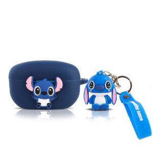 silicone case for sony wf-1000xm5 earbuds 2023, suublg cartoon skin design charging case protective cover with cute doll keychain and anti-lost lanyard protection (stitch)