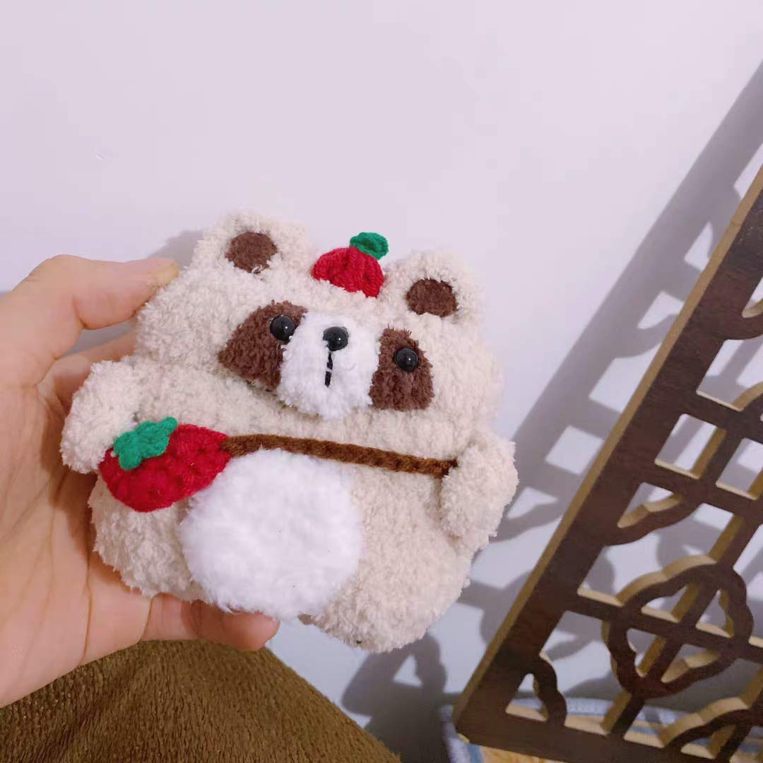 Cute Hand Made Knit Fur Fluffy Raccoon Case Animal Plush Doll Carrying Protect Case Cover Compatible with Sony WF-1000XM3 Wireless Earbud Cartoon Headphones Cover Girls Boys Best Gift