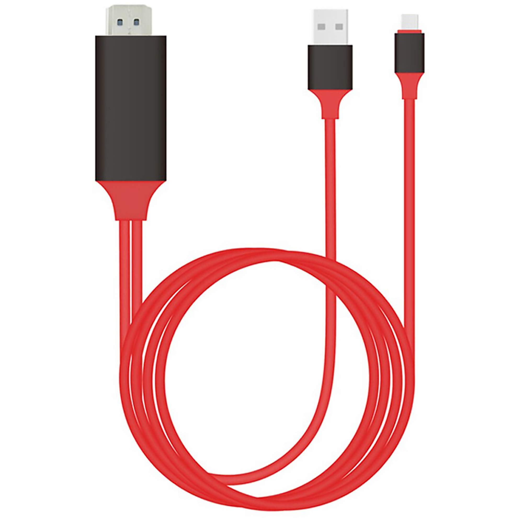 Tek Styz Powered USB-C 4k HDMI Cable Compatible with Sony WF-1000XM3 Plus USB Charging at Max 2160p@60Hz, 6Ft/2M Cable [Red, Thunderbolt 3]