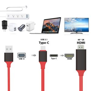 Tek Styz Powered USB-C 4k HDMI Cable Compatible with Sony WF-1000XM3 Plus USB Charging at Max 2160p@60Hz, 6Ft/2M Cable [Red, Thunderbolt 3]