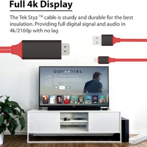 Tek Styz Powered USB-C 4k HDMI Cable Compatible with Sony WF-1000XM3 Plus USB Charging at Max 2160p@60Hz, 6Ft/2M Cable [Red, Thunderbolt 3]