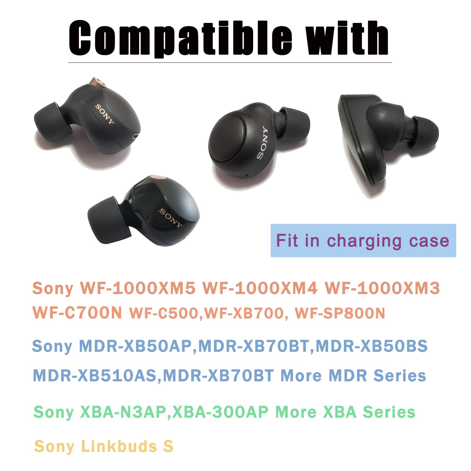 Luckvan Soft Silicone Ear Tips for Sony WF-1000XM5 Earbuds Replacement Tips for Sony WF-1000XM4 WF-1000XM3, 4 Pairs Black