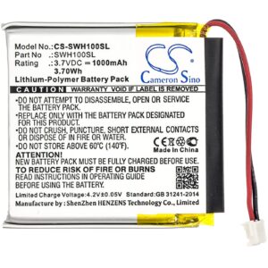 cameron sino battery for sony wh-1000mx4, wh-1000xm3, wh-ch710n/b pn: 1588-0911, lis1662hnpc, sm-03, sp 624038 1000mah