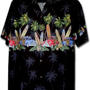 Pacific Legend Island Woodies Hawaiian Camp Shirts Black M 440-3313