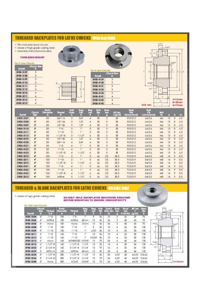 HHIP 3900-3313 Back Plate/Adapter for 6" Lathe Chucks, Unthreaded