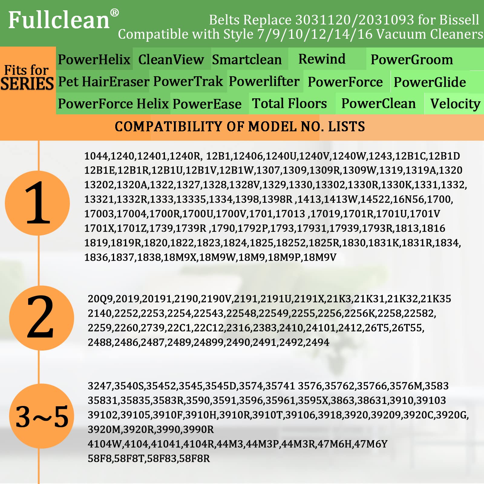 Fullclean Belts Replacements Compatible with Bissell Style 7/9/10/12/14 P/N 3031120 CleanView Swivel Upright Rewind Pet 2252 2489 22543 2254 2486 24899 Vacuum Cleaner,2 Pack