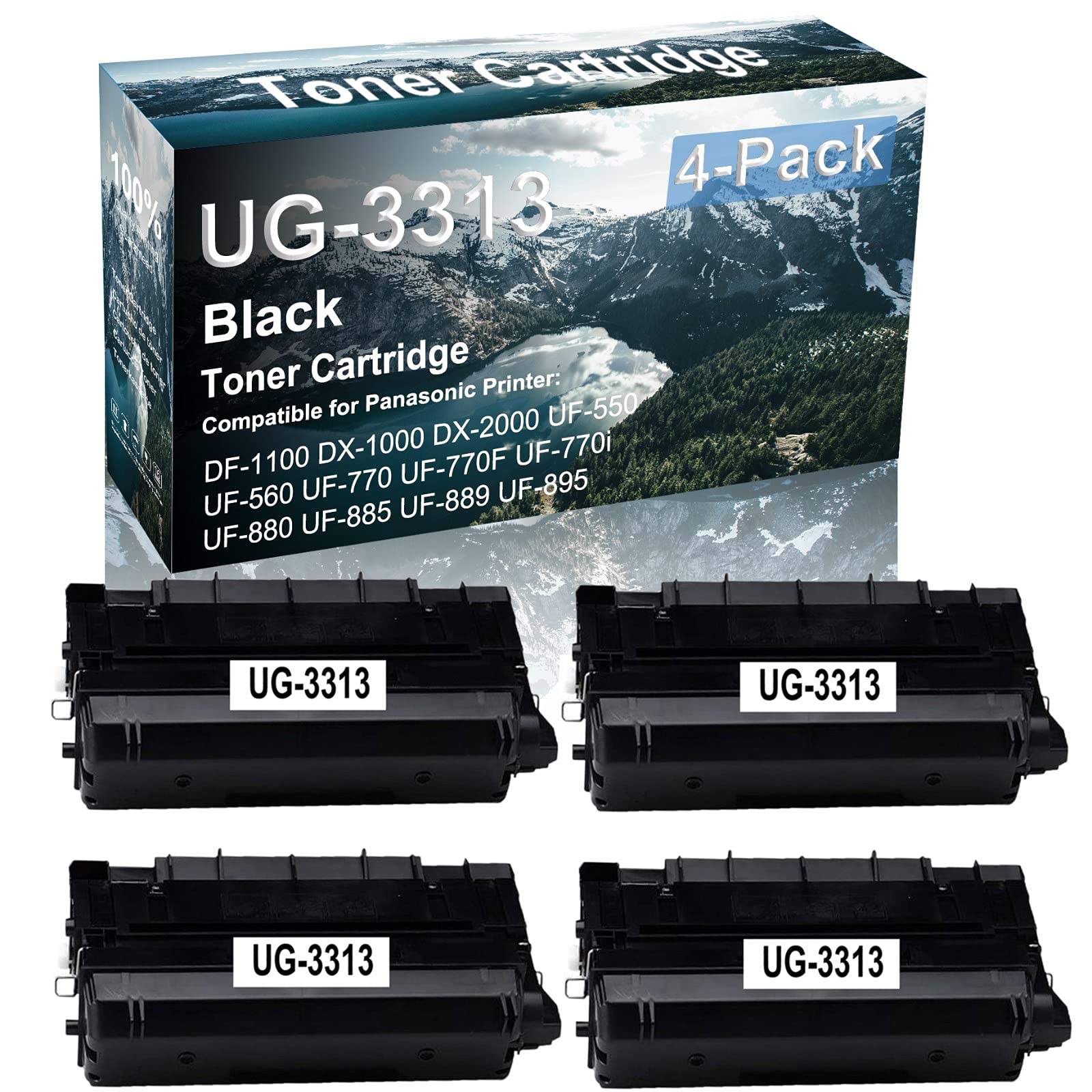 4-Pack(Black) Compatible Laser Printer Cartridge (High Yield) Replacement for Panasonic UG3313 | UG-3313 Printer Toner use for DF-1100 DX-1000 DX-2000 UF-550 UF-560 Printer