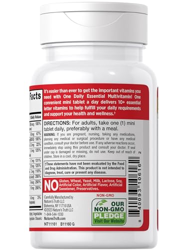 One Daily Multivitamin | 100 Mini Tablets | Non-GMO & Gluten Free Supplement | for Men and Women | by Nature's Truth