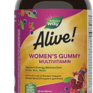 Nature's Way Alive! Women's Daily Gummy Multivitamins, 16 Vitamins & Minerals, Energy Metabolism*, Hair Skin & Nails*, Vegetarian, Mixed Berry Flavored, 150 Gummies (Packaging May Vary)