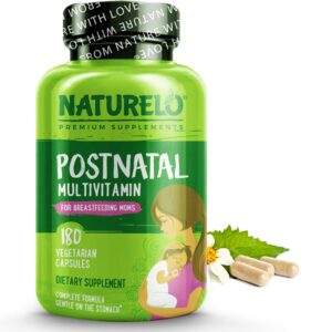 naturelo postnatal multivitamin - supplement for breastfeeding women - plant-based vitamin d, folate, gentle iron - for nursing mother, baby - post natal lactation support (180 count (pack of 1))