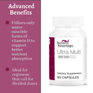 Bariatric Advantage Ultra Multivitamin with Iron - Ultra Multi with Iron - Capsule Format Multivitamin - Provides Full Complex of B Vitamins - with Vitamin C, Chromium & More - 90 Capsules