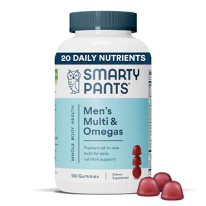 smartypants multivitamin for men, gummies: omega 3 fish oil (epa/dha), methylfolate, coq10, vitamin d3, c, vitamin b12, b6, vitamin a, k & zinc for immune support, 180 gummies (30 day supply)