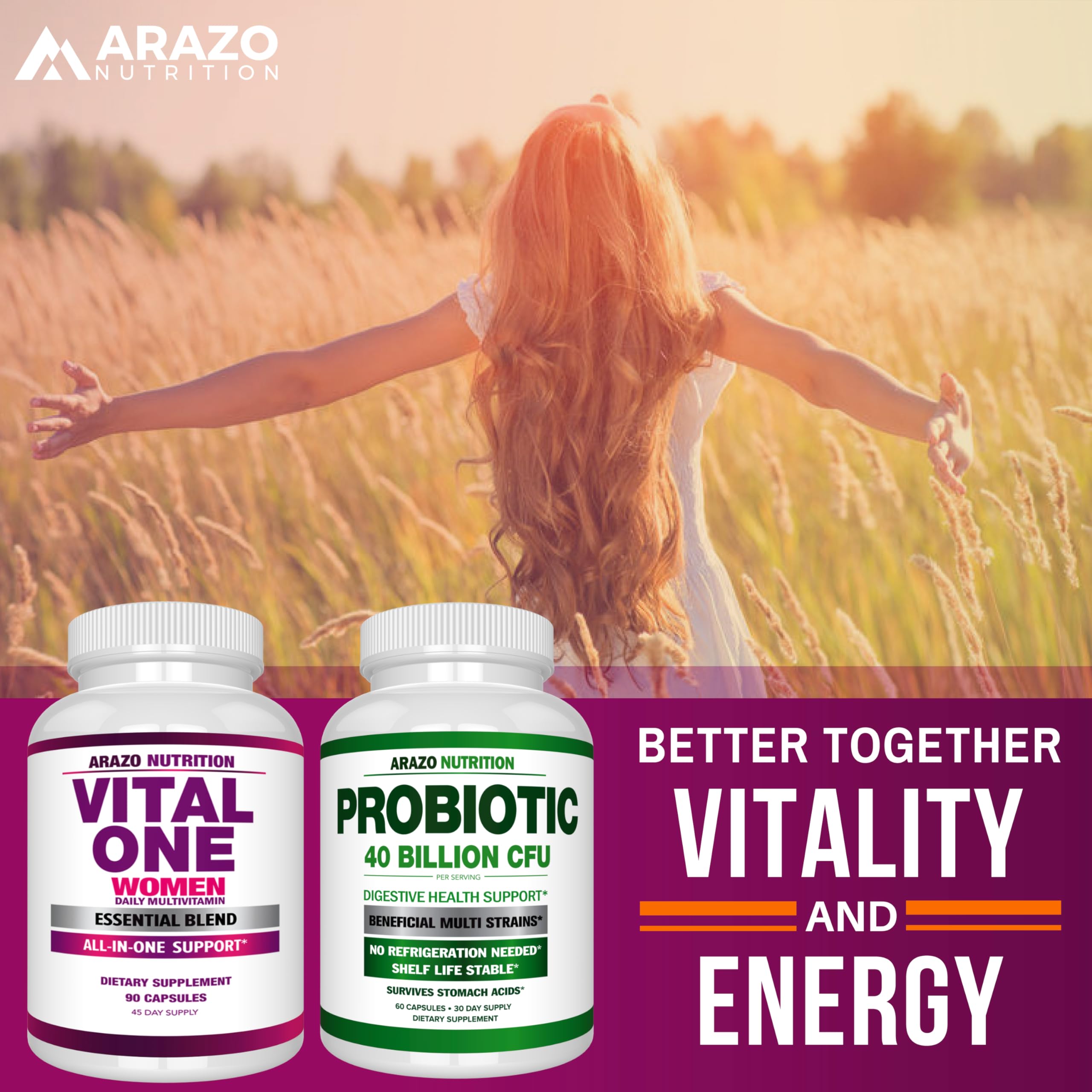 Arazo Nutrition Vital One Multivitamin for Women - Daily Wholefood Supplement - 90 Vegan Capsules