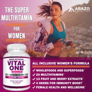 Arazo Nutrition Vital One Multivitamin for Women - Daily Wholefood Supplement - 90 Vegan Capsules