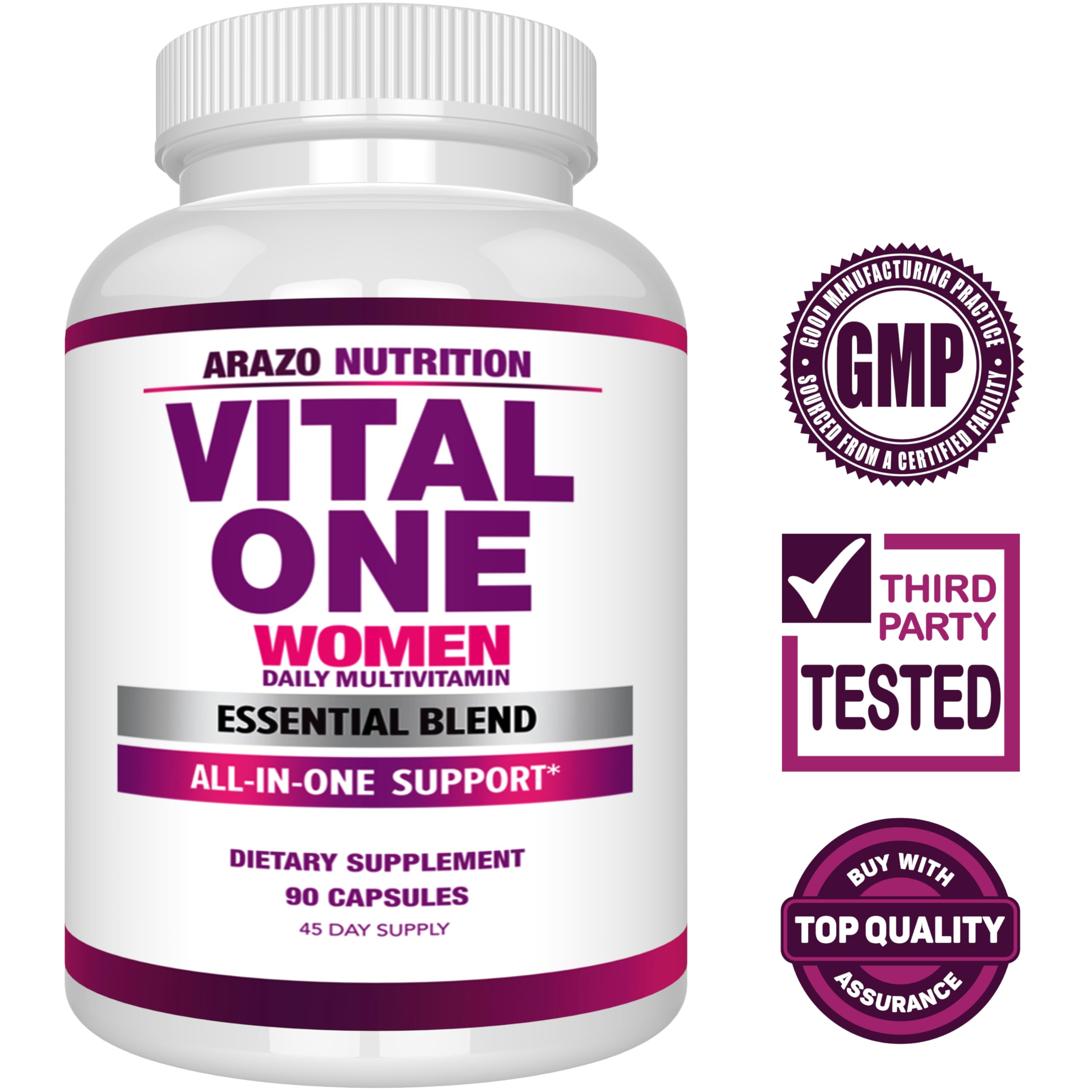 Arazo Nutrition Vital One Multivitamin for Women - Daily Wholefood Supplement - 90 Vegan Capsules