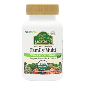 natures plus source of life garden certified organic family chewable multivitamin - 60 vegan chewables - mixed berry flavor - for adults & children - vegetarian, gluten-free - 30-60 servings