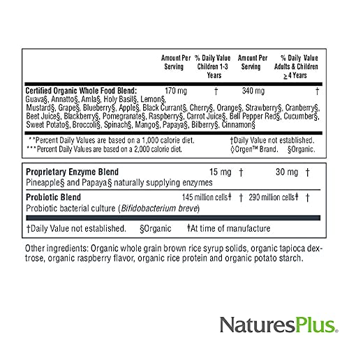 Natures Plus Source of Life Garden Certified Organic Family Chewable Multivitamin - 60 Vegan Chewables - Mixed Berry Flavor - for Adults & Children - Vegetarian, Gluten-Free - 30-60 Servings