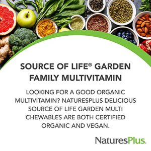 Natures Plus Source of Life Garden Certified Organic Family Chewable Multivitamin - 60 Vegan Chewables - Mixed Berry Flavor - for Adults & Children - Vegetarian, Gluten-Free - 30-60 Servings