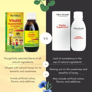 Herbion Naturals Vitality Supplement Syrup for Children, Promotes Growth and Appetite, Relieves Fatigue, Improves Mental and Physical Performance, Boosts Energy, 5 FL Oz - For Kids of 1 Year and Above