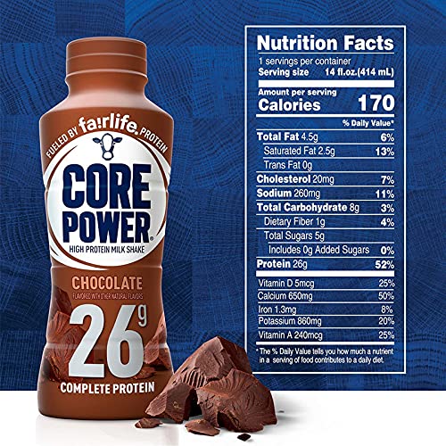 Fairlife Core Power High Protein Milk Shake, Natural Flavor Ready to Drink Protein Shake, The best Chocolate Protein Shakes,14 fl oz , 26gm (Chocolate flavor, Pack of 6 Bottles) protein, fairlife chocolate milk,