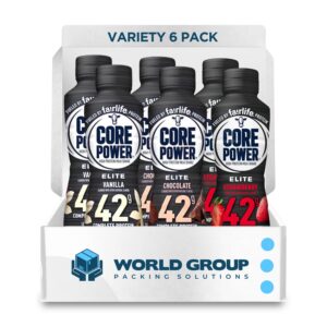 world group packing solutions fairlife core power elite 42g high protein milk shakes variety 6 pack - vanilla, chocolate, strawberry - ready to drink for workout recovery, 14 fl oz