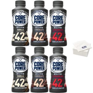 fairlife core power elite high protein shake variety, (14oz bottles, pack of 6) with bay area marketplace napkins