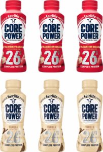 fairlife core power high protein milk shake, natural flavor ready to drink protein shake, the best strawberry protein shakes, 14 fl oz , 26gm (strawberry banana/ vanilla flavor, pack of 6 bottles) protein, beverages, strawberries,